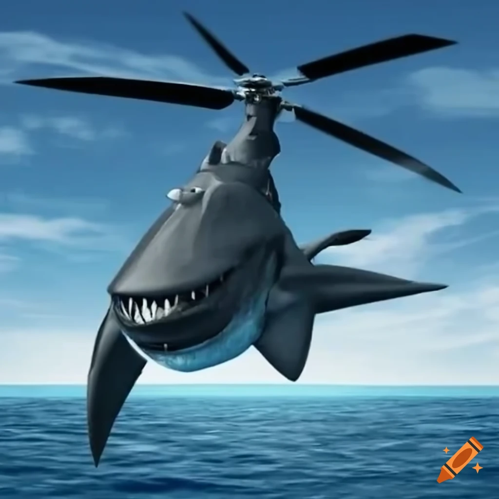 Shark-helicopter hybrid kaiju with robotic features on Craiyon
