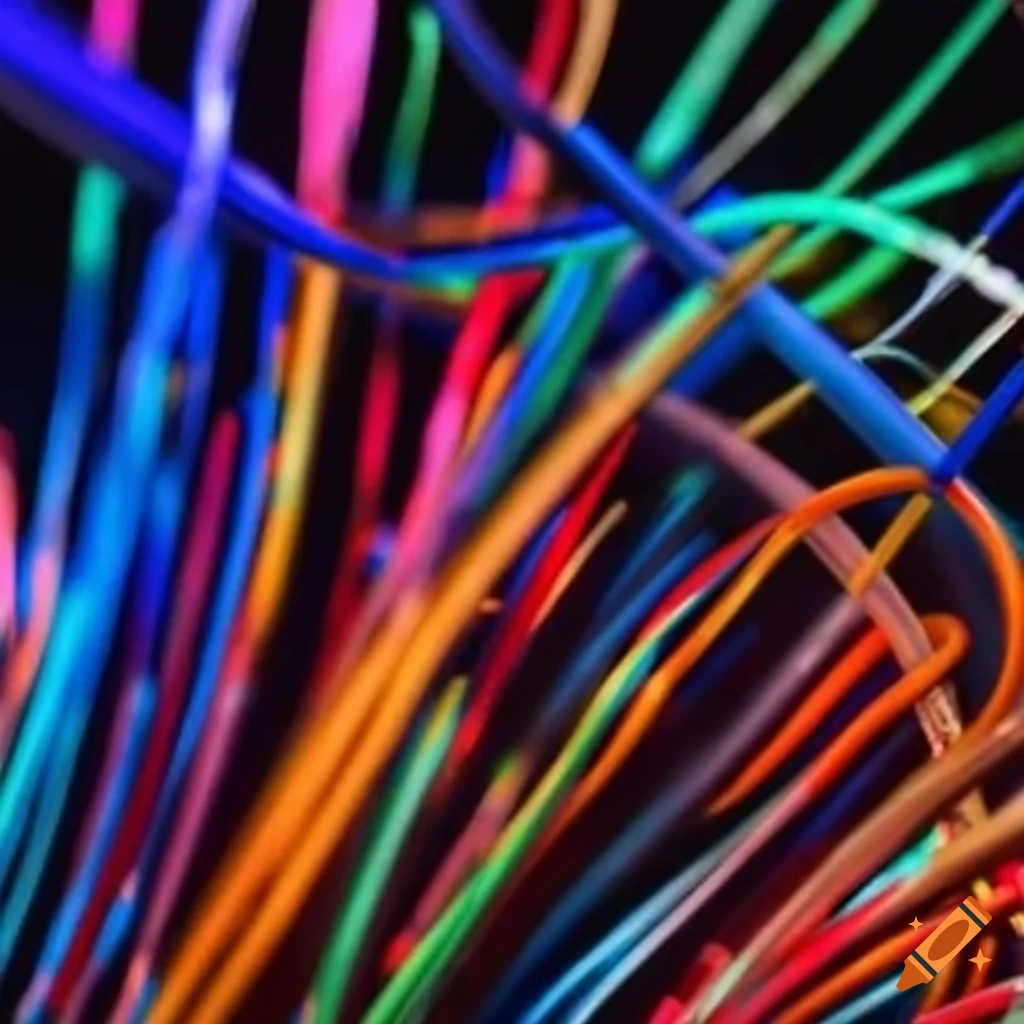 Coils of colorful fiber optic cable on Craiyon