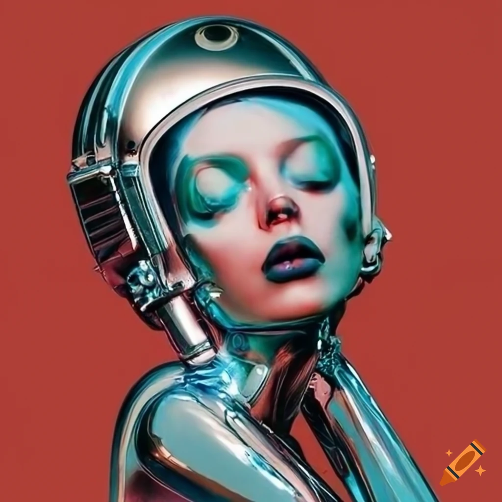 Futuristic chrome abstract creature woman with astronaut helmet on Craiyon