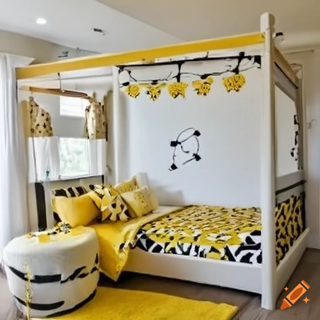 Bee-themed bedroom decor on Craiyon