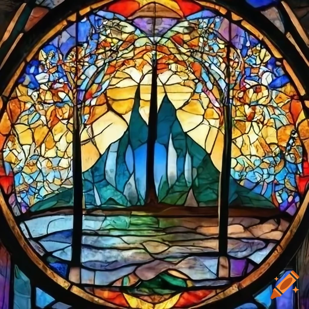 Lord of the Rings landscape in stained glass style on Craiyon