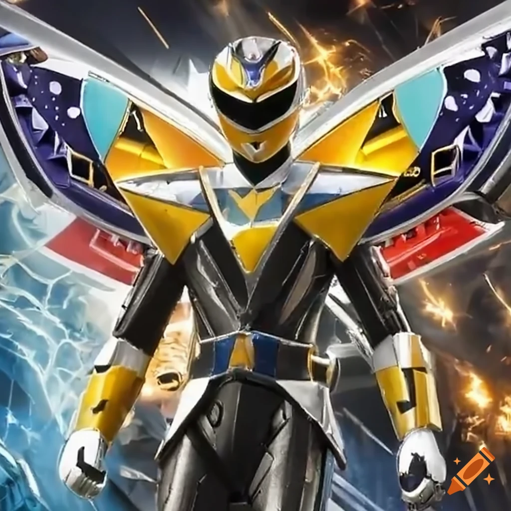 Butterfly power ranger in epic armor with wings and mecha robot on Craiyon