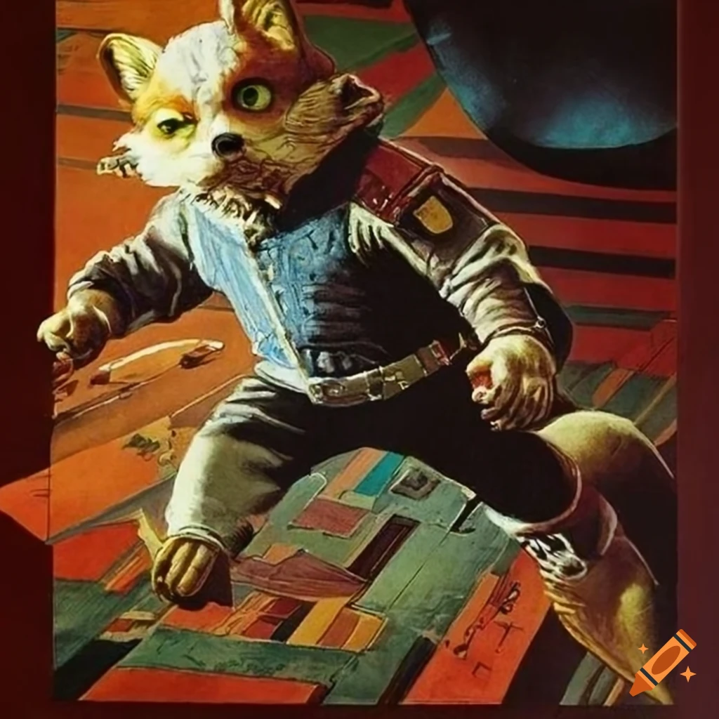 Vintage Star Fox poster by Norman Rockwell and James Gurney on Craiyon