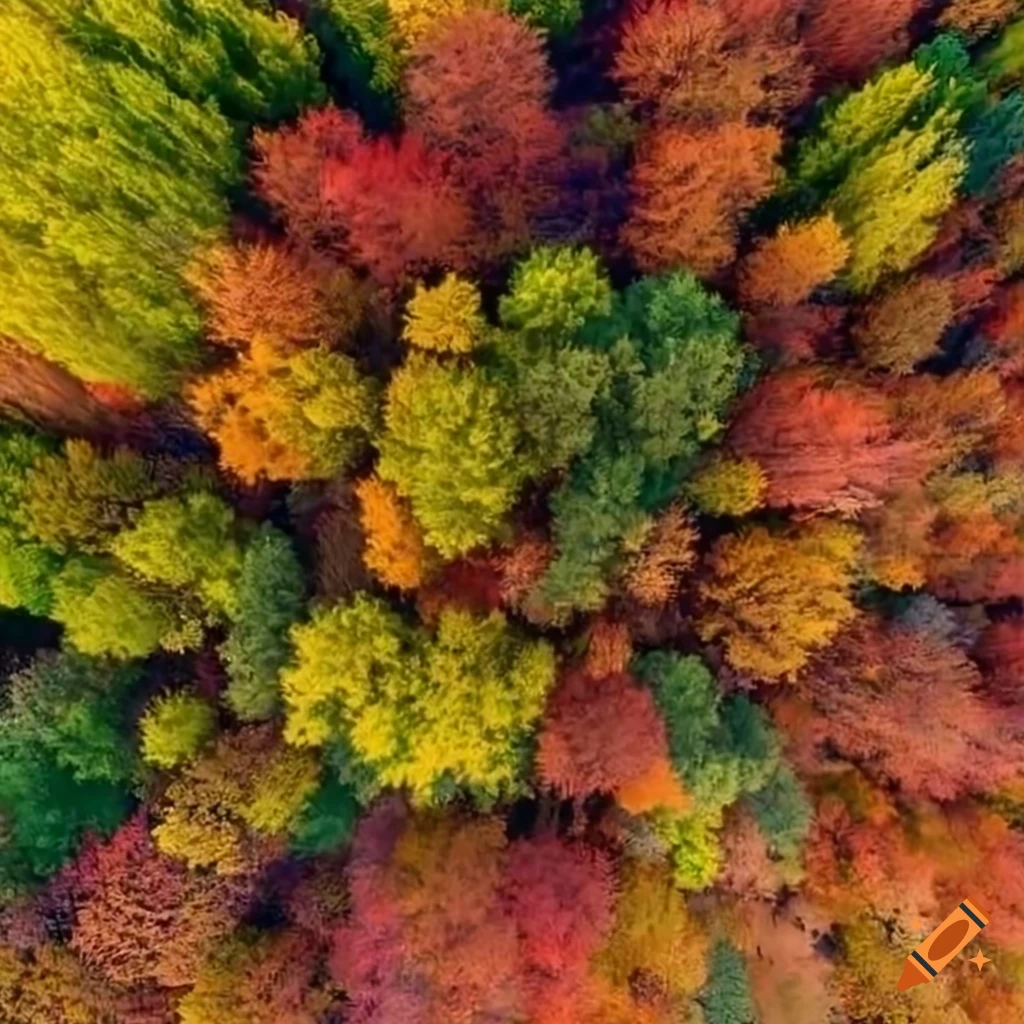 Colorful forest landscape from an aerial view during spring on Craiyon