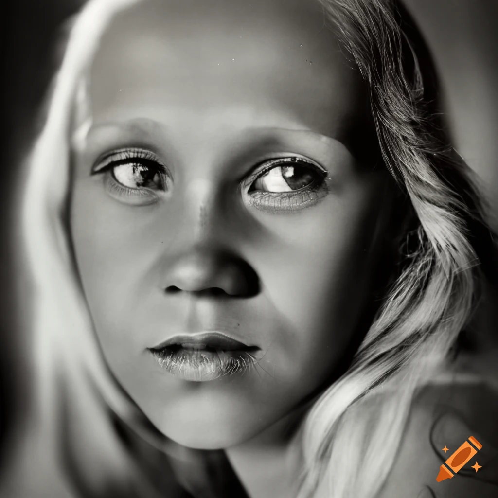 Vintage close-up portrait of Agnetha Fältskog in black and white, 1920s ...