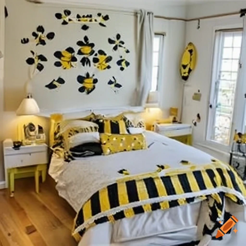 Bee-themed bedroom decor on Craiyon