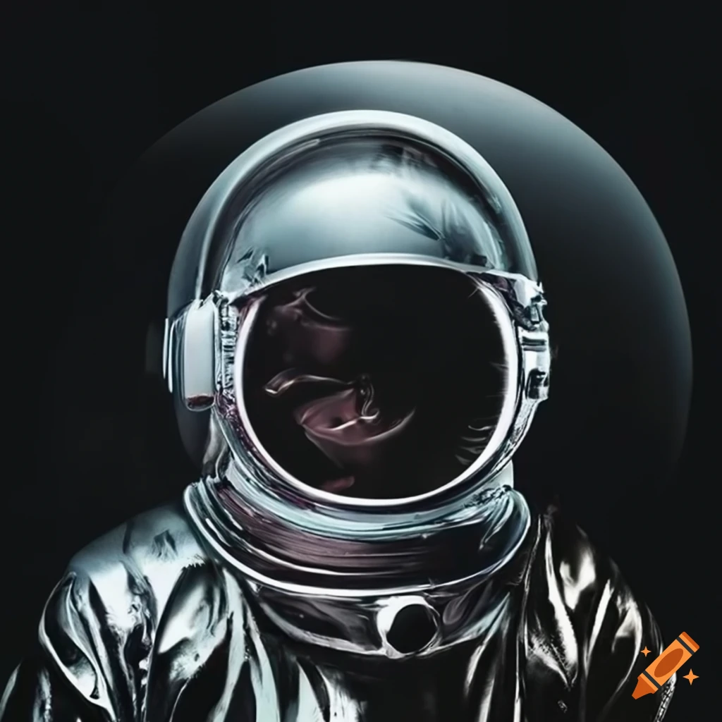 Futuristic chrome abstract creature woman in astronaut helmet from ...