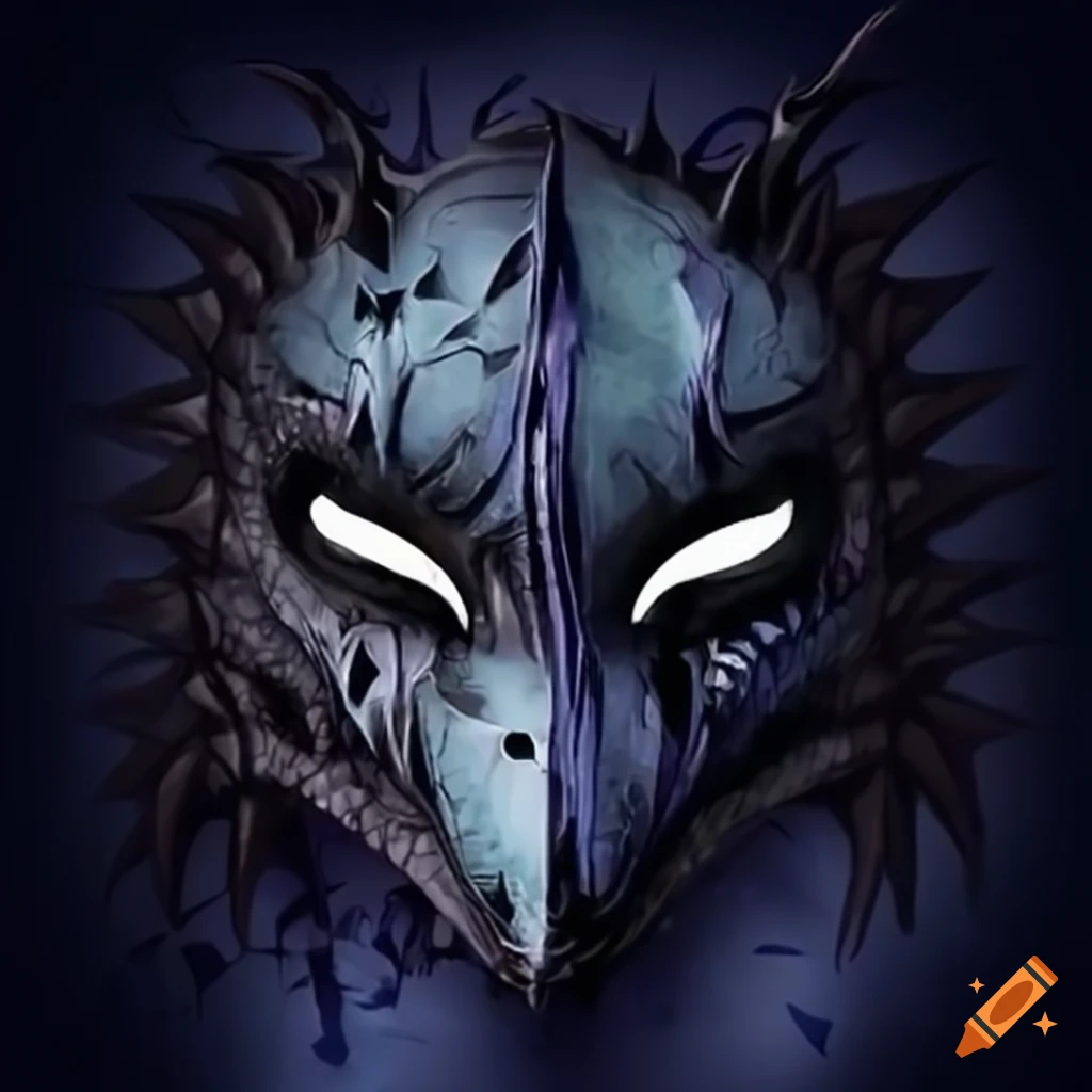 Anime dragon mask reflected in shattered mirror on Craiyon