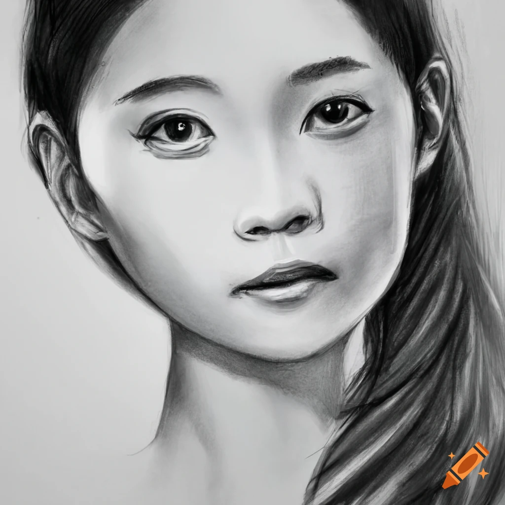 Pencil sketch of an average looking asian woman on Craiyon