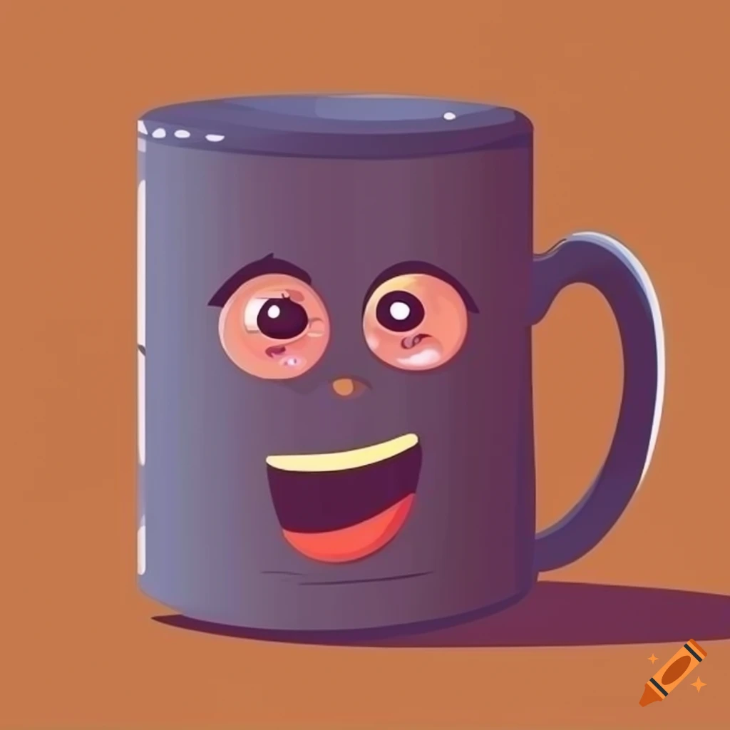 Funny coffee mug in cute cartoon style illustration on Craiyon