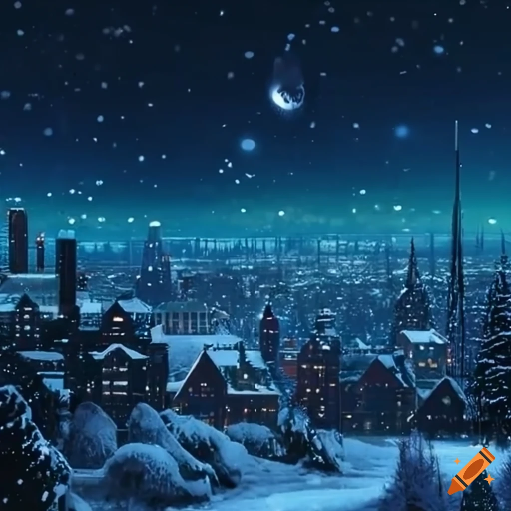 Snowy city with ufos on Craiyon