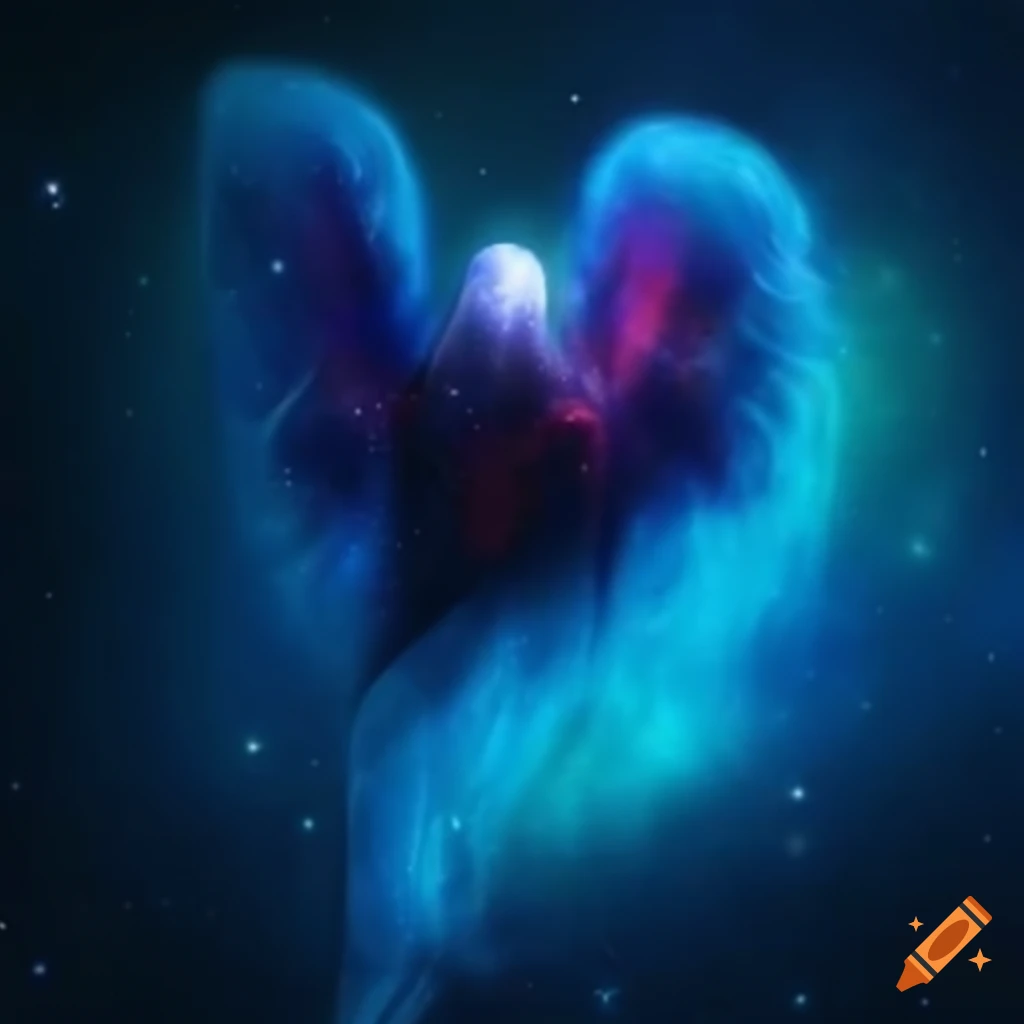 Cosmic angel in blue hues on Craiyon
