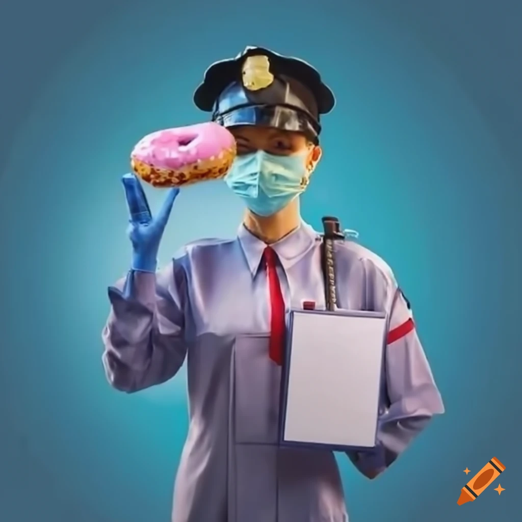 Health inspector at a donut shop holding a giant checklist on Craiyon