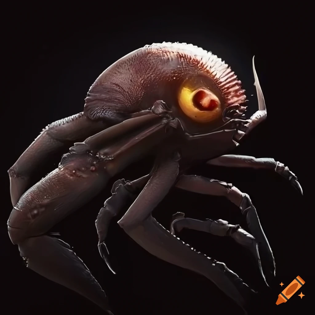 Alien crustacean-like beast with a jet-black shell on Craiyon