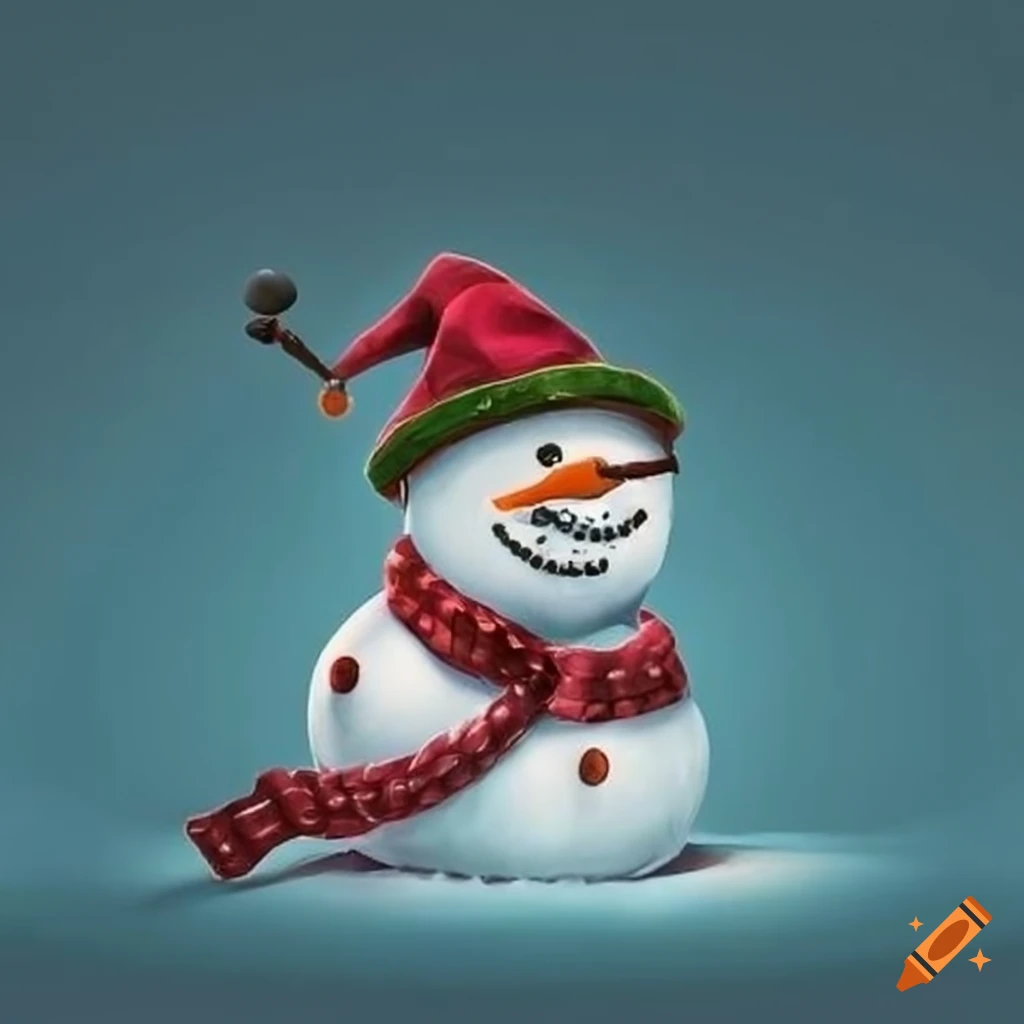 Snowman lounging in an army setting on Craiyon