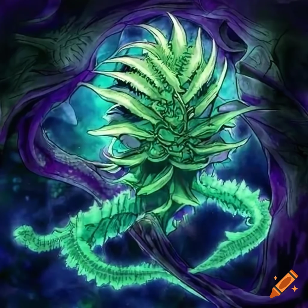 Plant inspired by Yu-Gi-Oh card artwork style, resembling a mix of ...