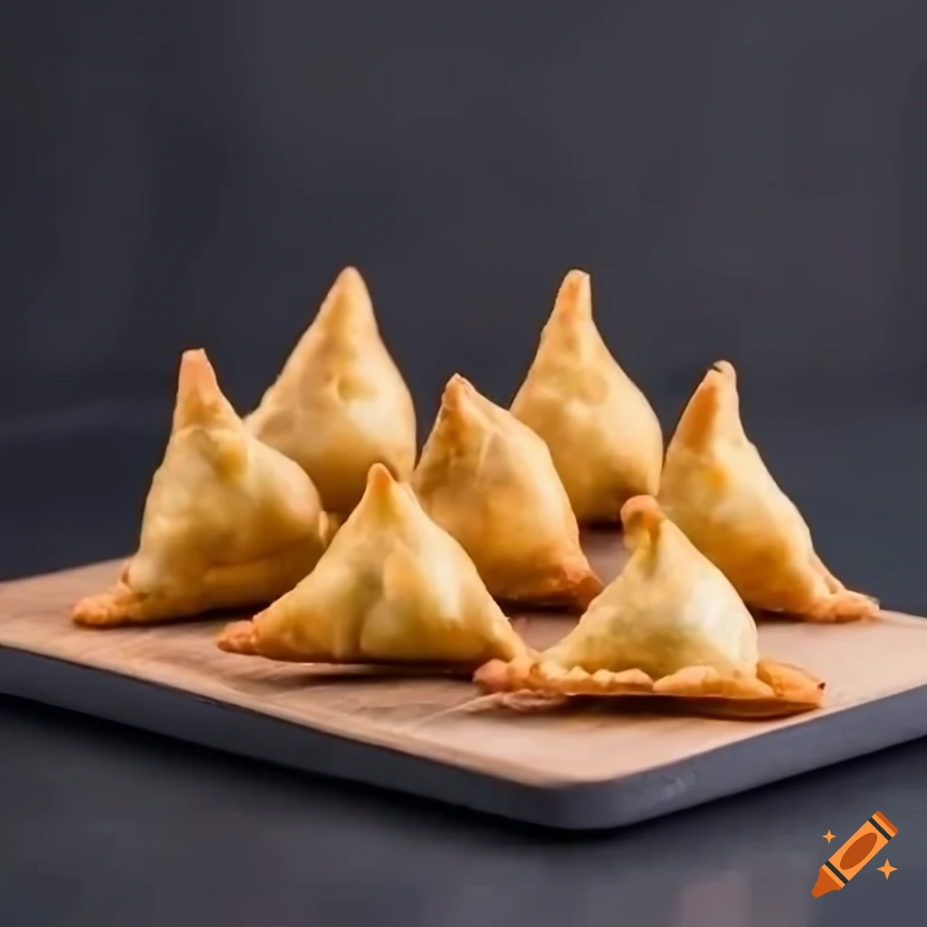 Golden brown deep fried mini indian samosas on a black background on ...