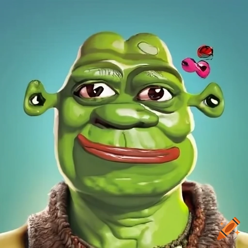 Character combining pepe the frog and shrek on Craiyon
