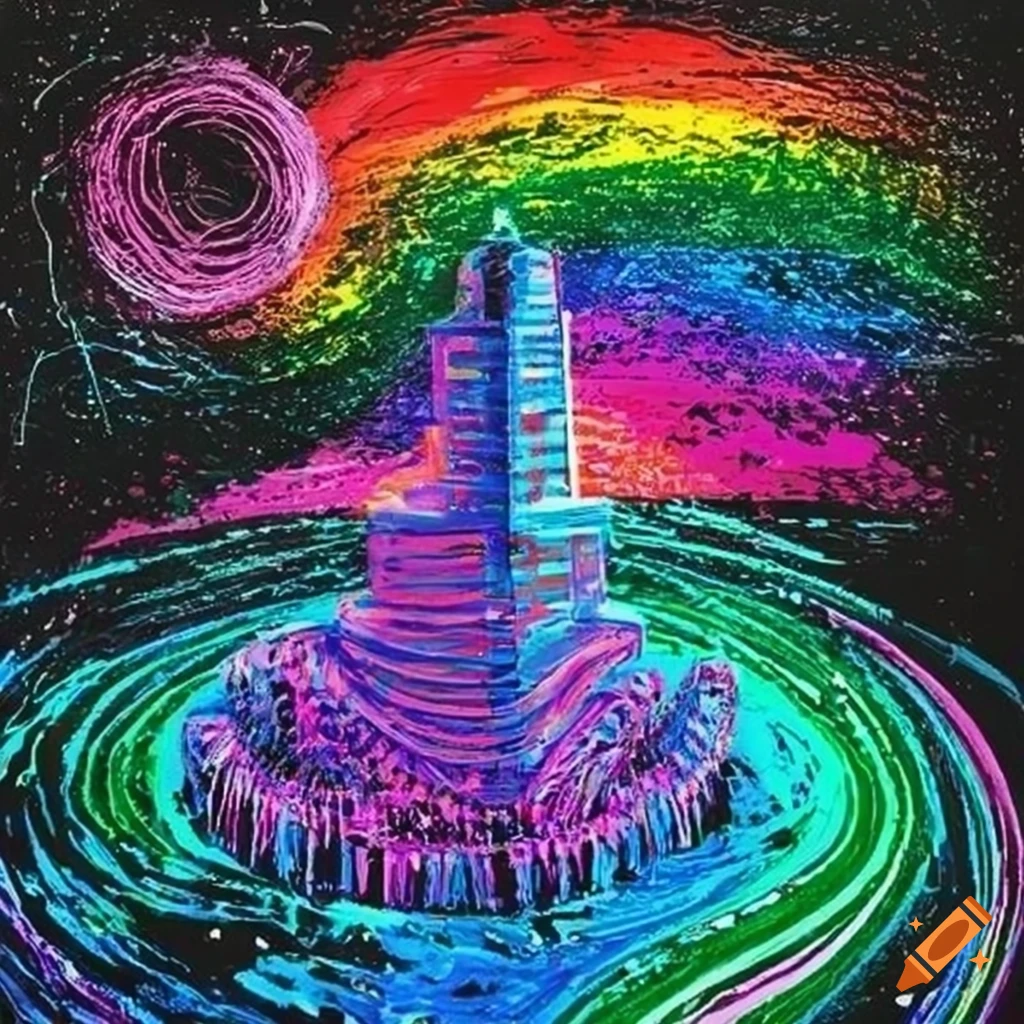 Cityscape in rainbow scratch art on Craiyon