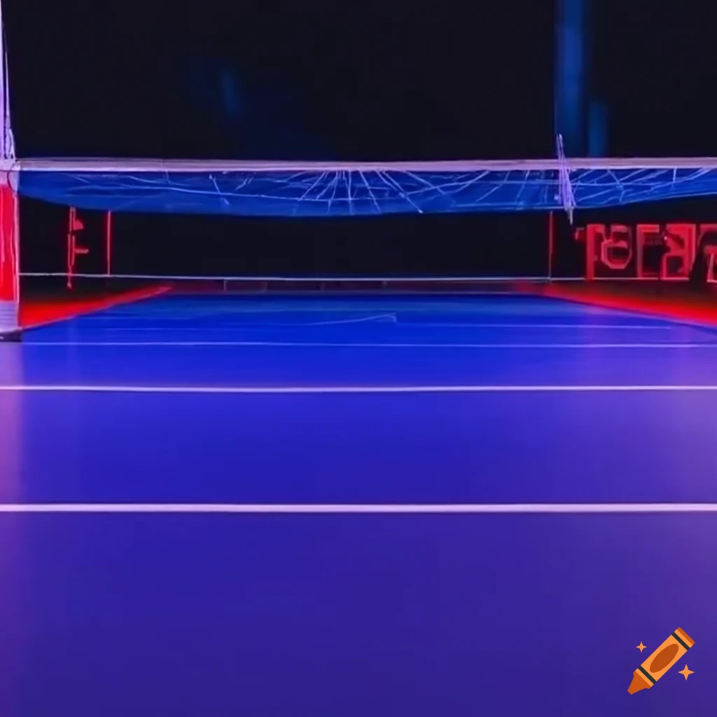 Volleyball court shining with neon lights on Craiyon