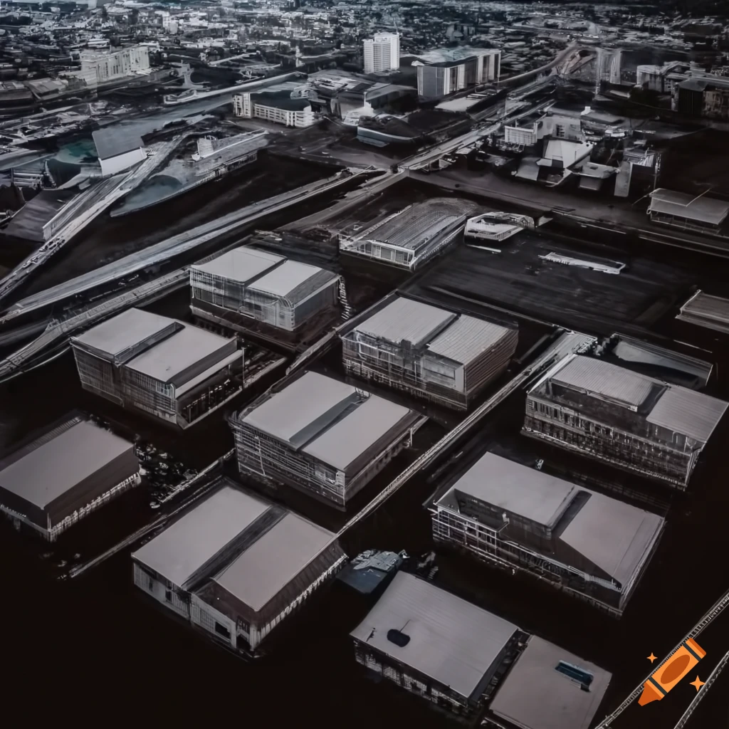 Aerial view of a modern industrial complex in an upscale environment on ...