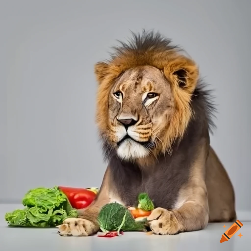Lion with vegetables on white background on Craiyon