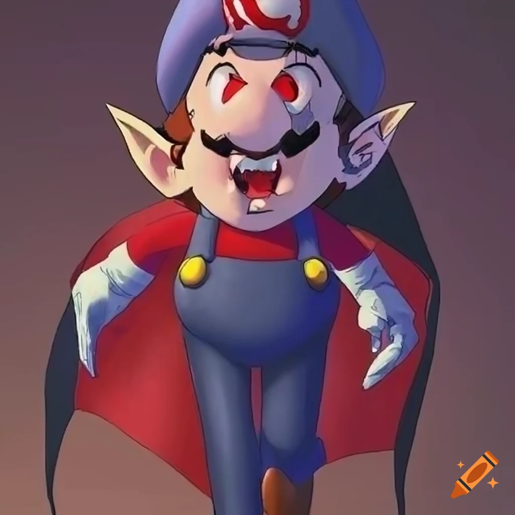 Vampire supermario with red eyes and sharp teeth on Craiyon