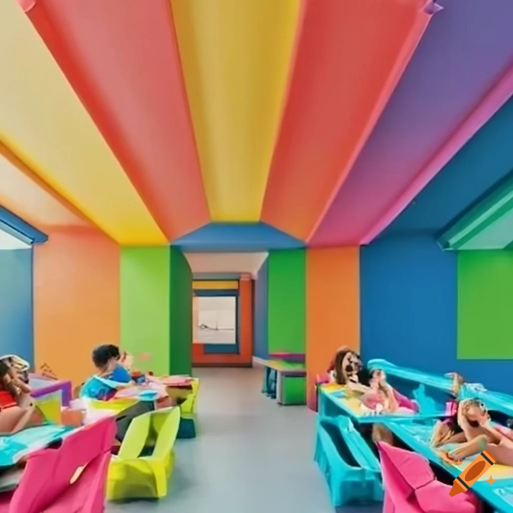 Colorful classroom with diverse first-grade students on Craiyon