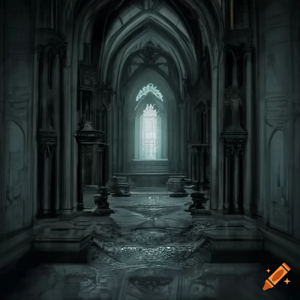 Gothic mansion hallway illuminated by moonlight through a window on Craiyon