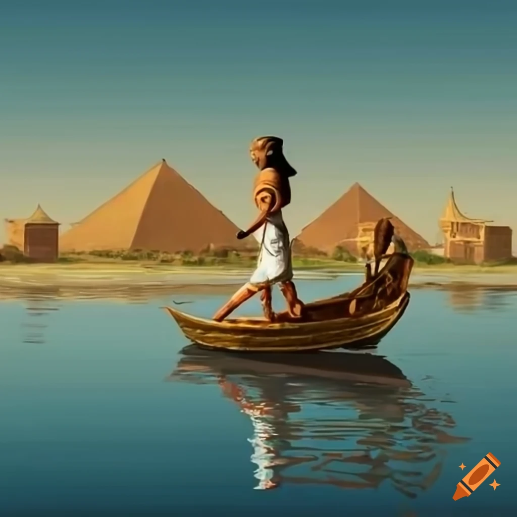 Tranquil scene of the nile river flowing through ancient egypt with a ...