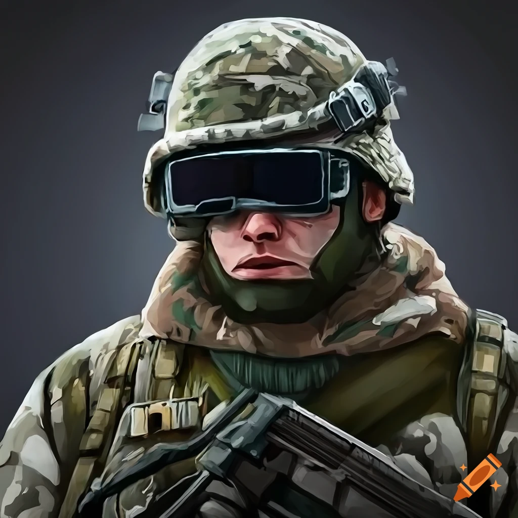 Eastern european soldier in winter camouflage with goggles in digital ...