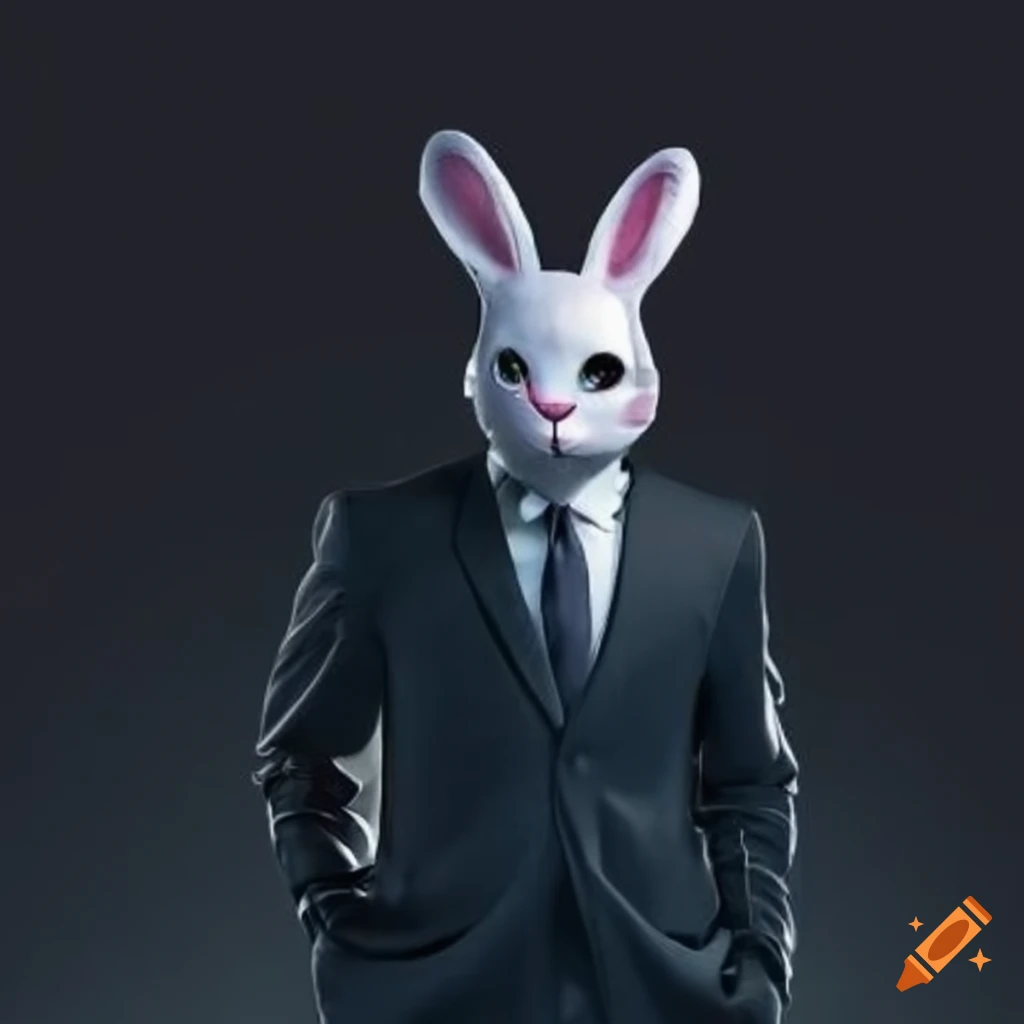 Logo for anonymous content creator in suit and rabbit mask on Craiyon