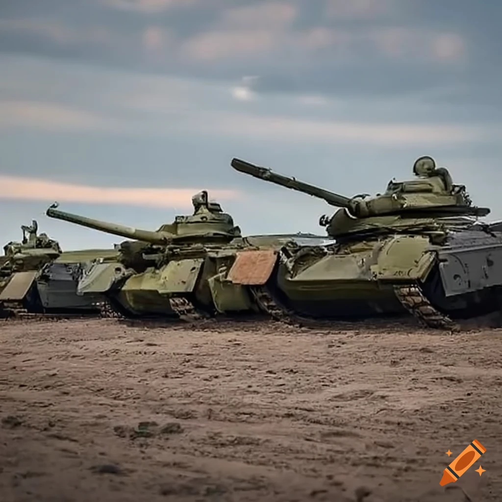 Row of military tanks on Craiyon