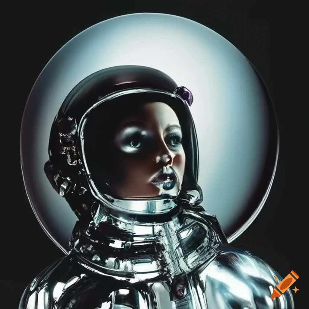Futuristic chrome abstract creature woman in astronaut helmet from ...