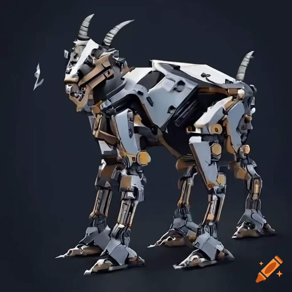 Mechanical robotic mountain goat ready for battle on Craiyon
