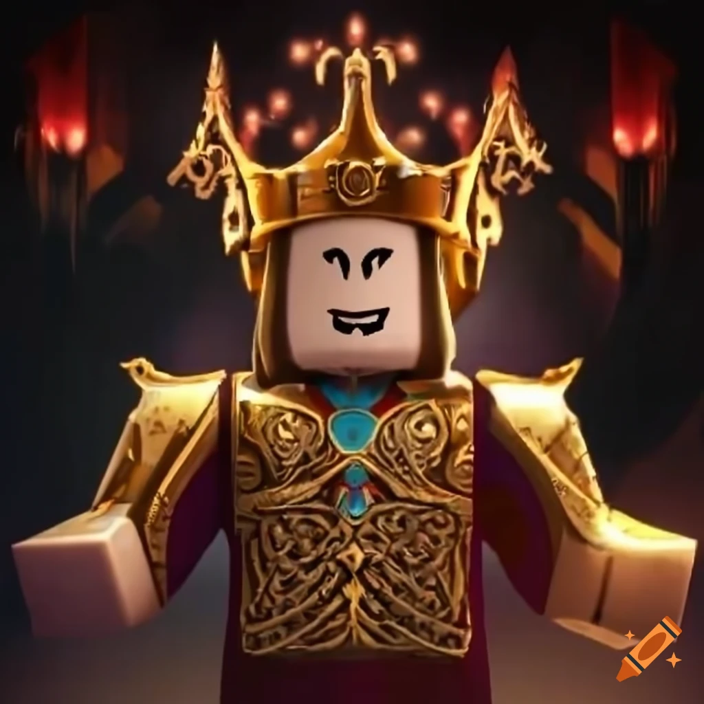 Character in king attire sitting on a throne in Roblox style on Craiyon