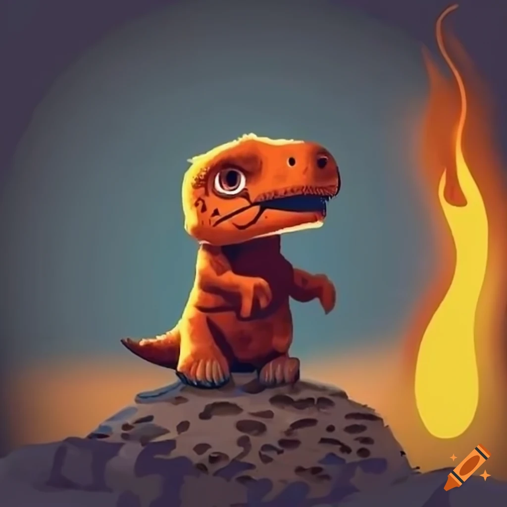 Tiny dinosaur observing fire on Craiyon