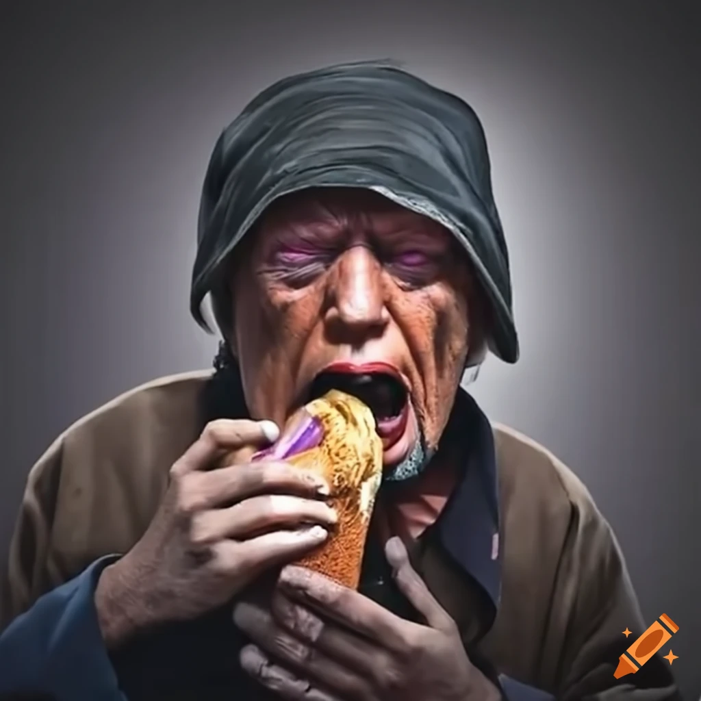 Homeless person named trump eating trash on Craiyon