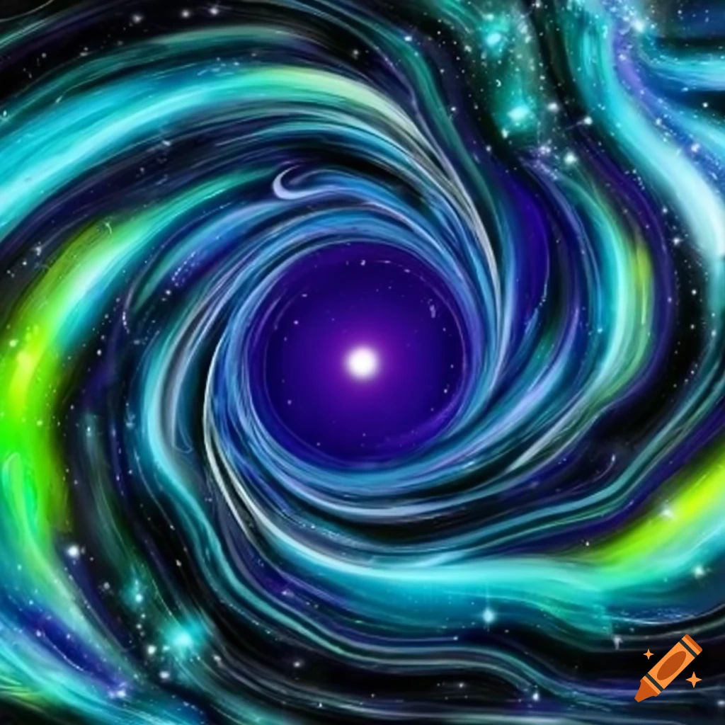 Swirling cosmic colors in mystical green, purple, and blue hues on Craiyon