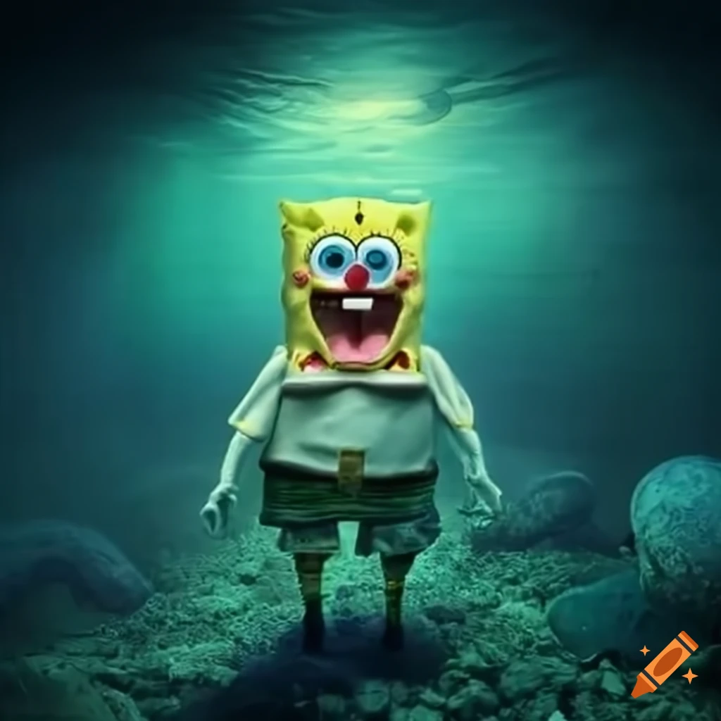Spongebob Squarepants as a surreal clown in a post-apocalyptic ...