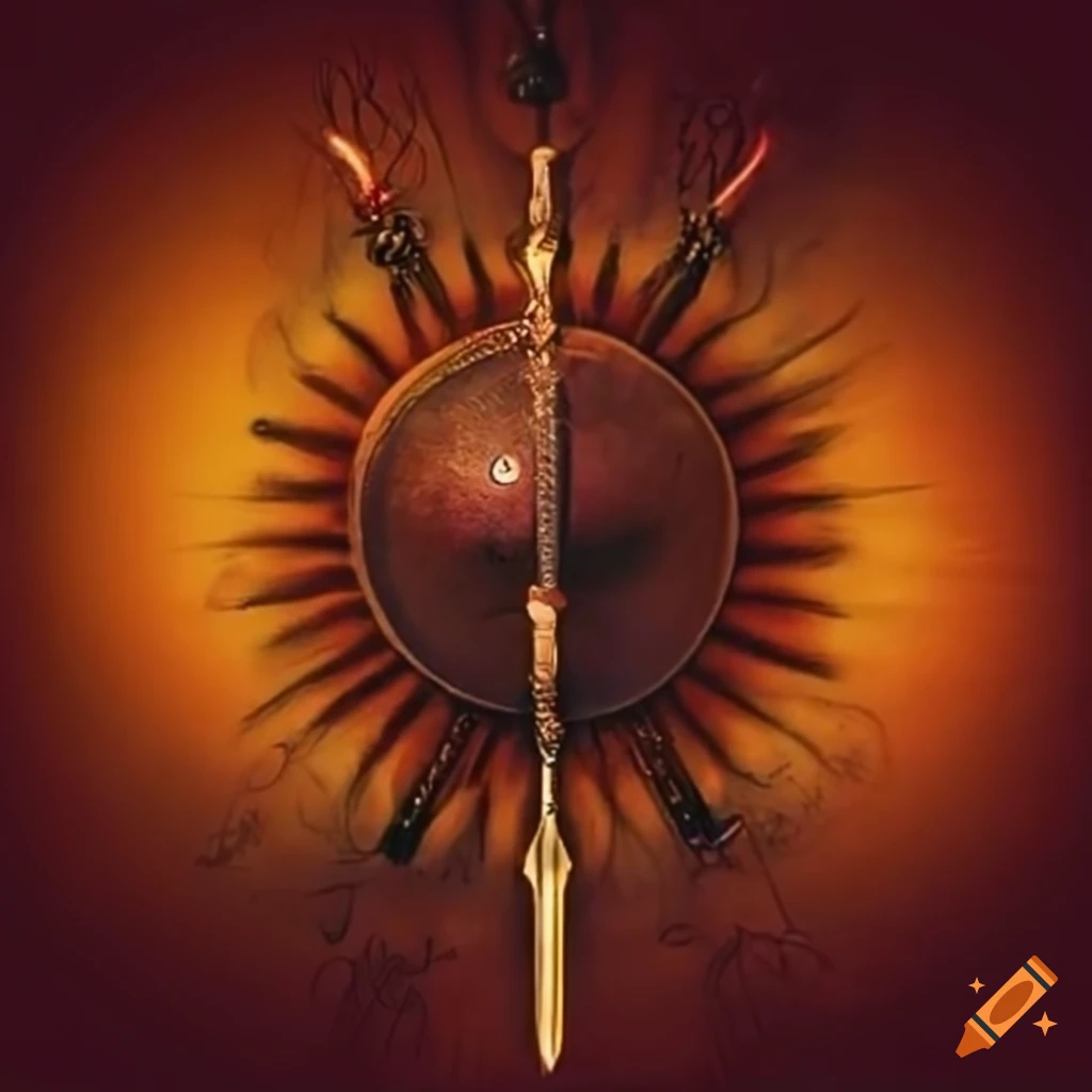 Tarot-style sunburst sun with piercing sword on Craiyon