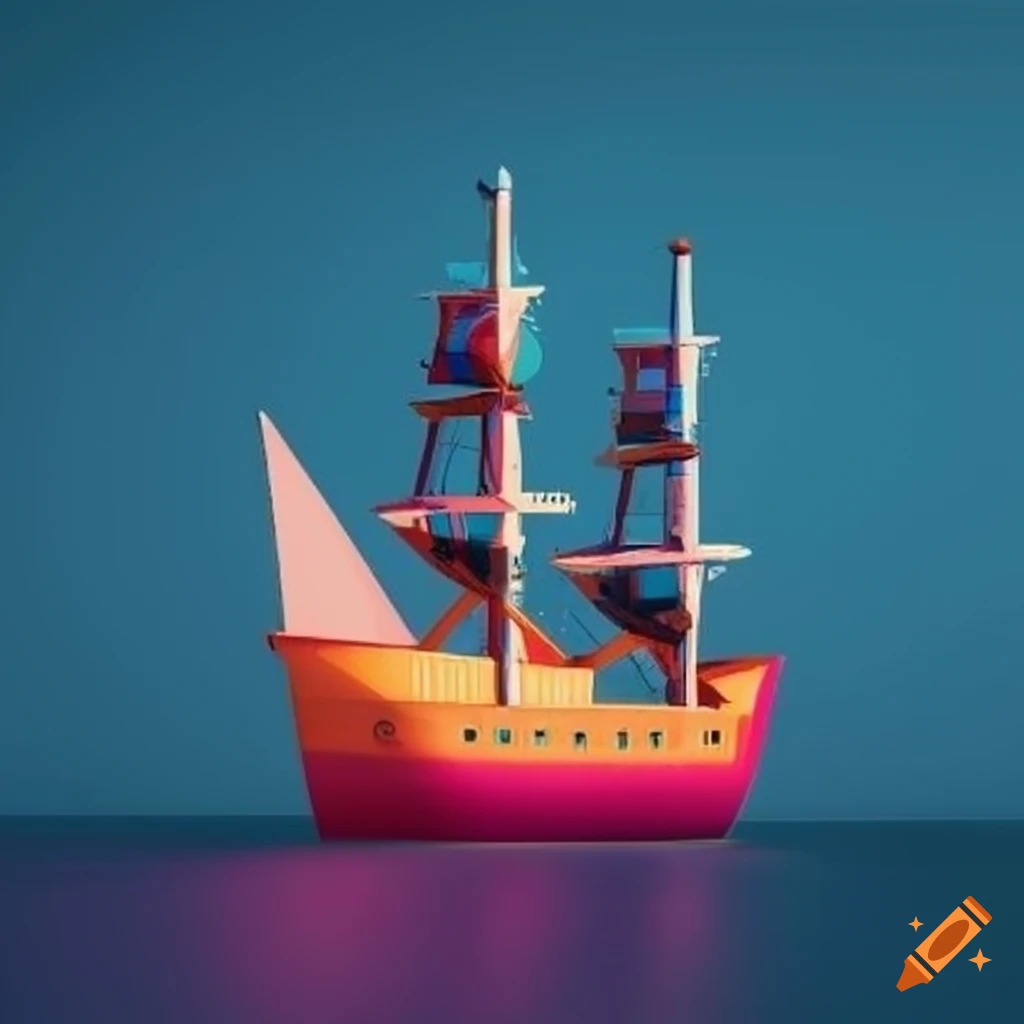 Minimalist colorful ship design on Craiyon