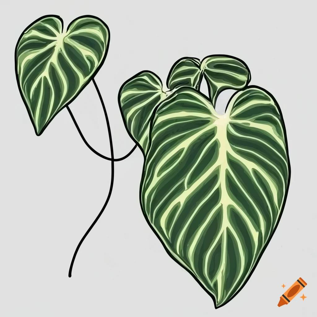 Philodendron verrucosum leaves in thick single line art vector style on ...