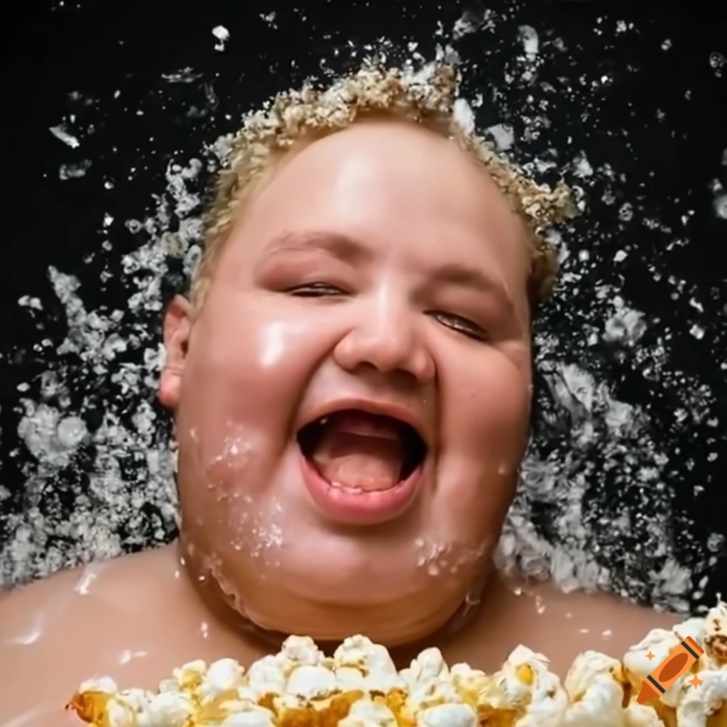 Overjoyed man bathing in popcorn on Craiyon