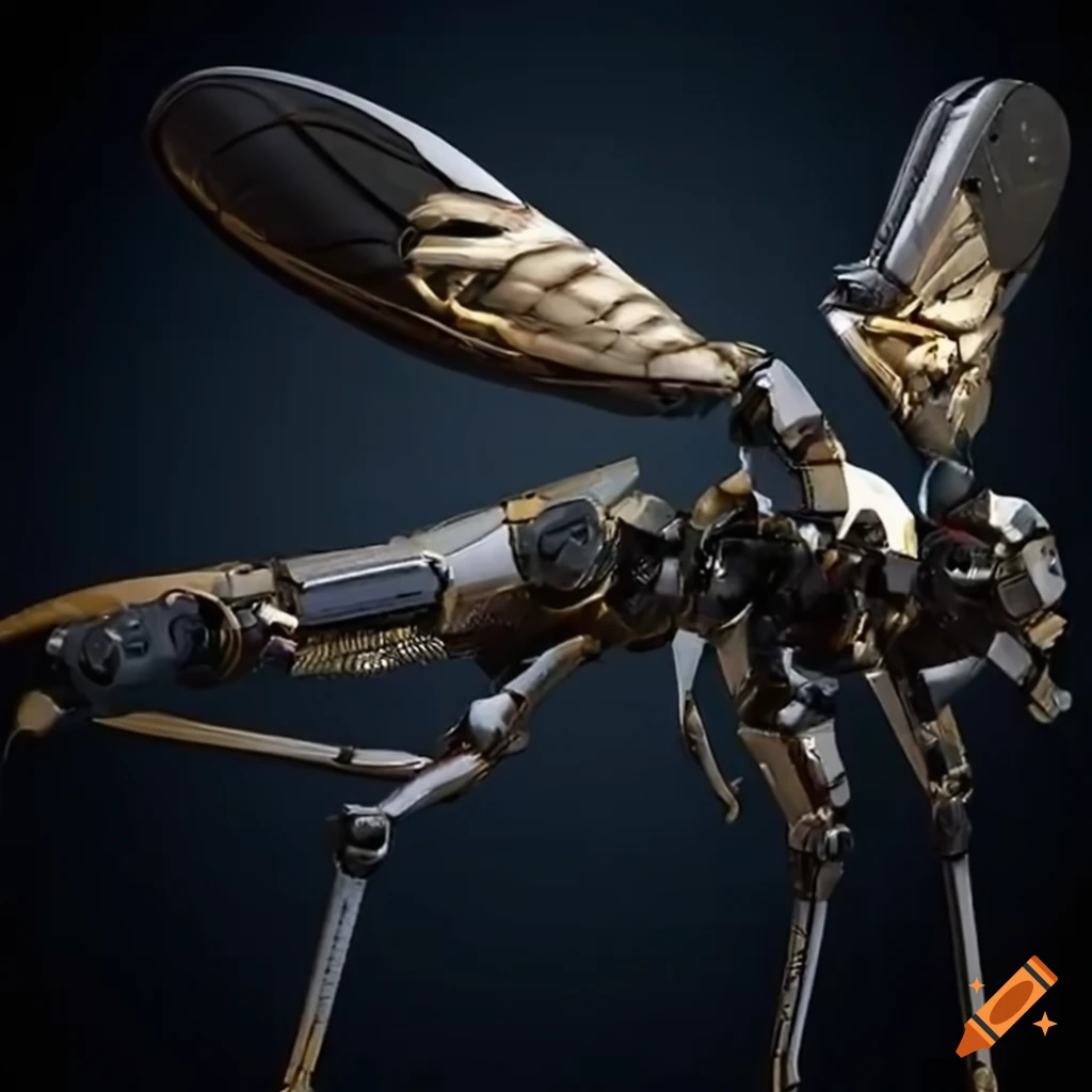 Mechanical robotic wasp ready for battle on Craiyon