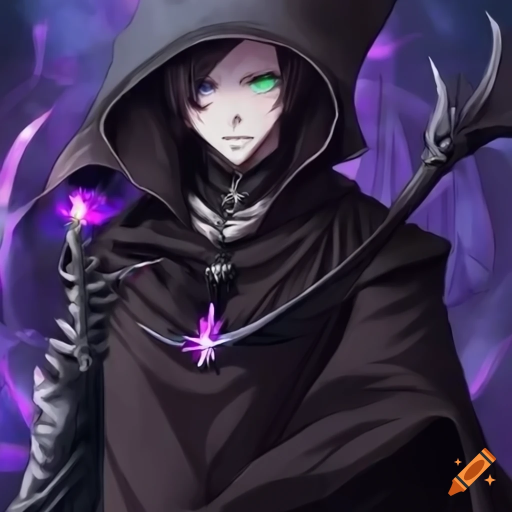 Anime evil male wizard in black robes on Craiyon