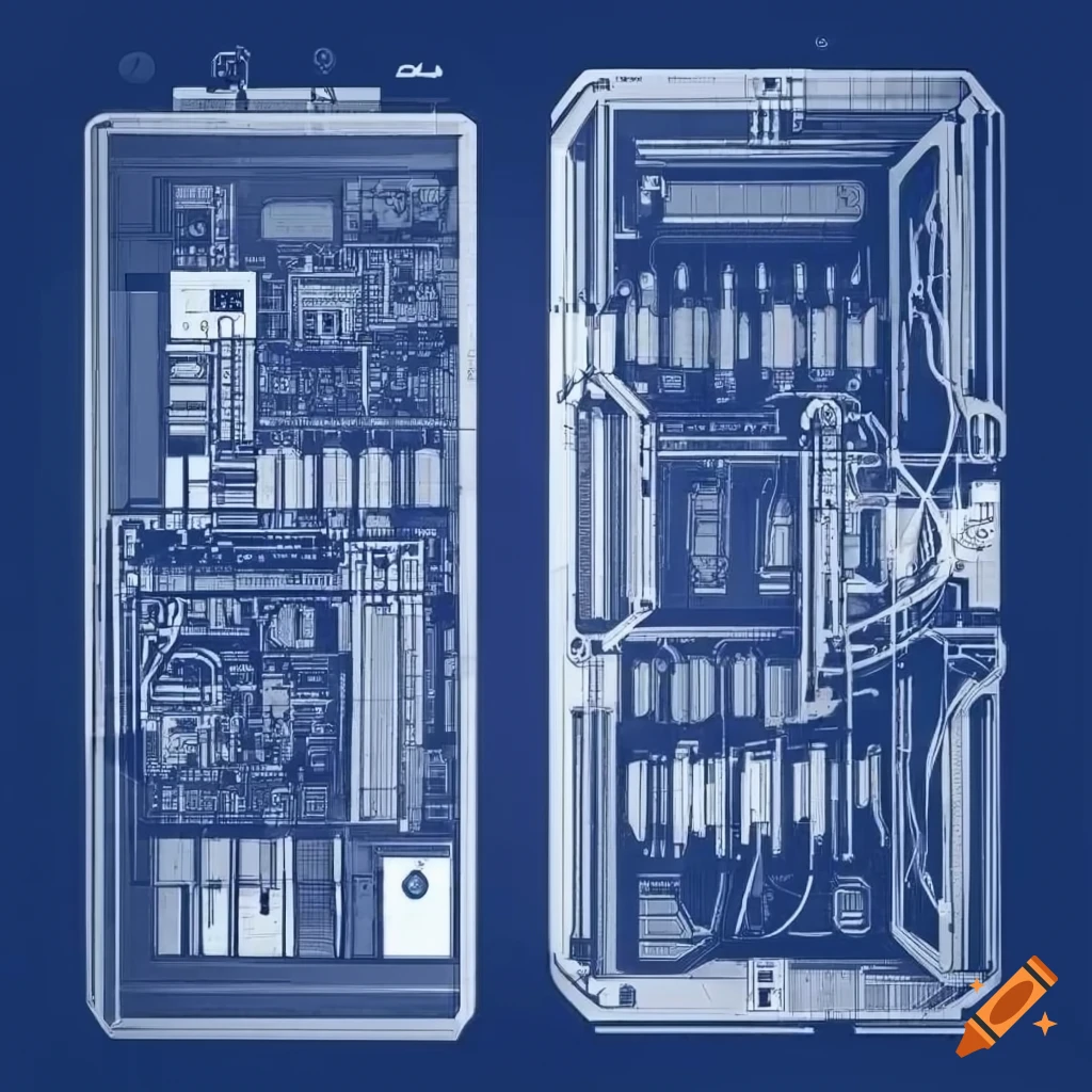 2D blueprint drawing of an electrical box with technical annotations on ...