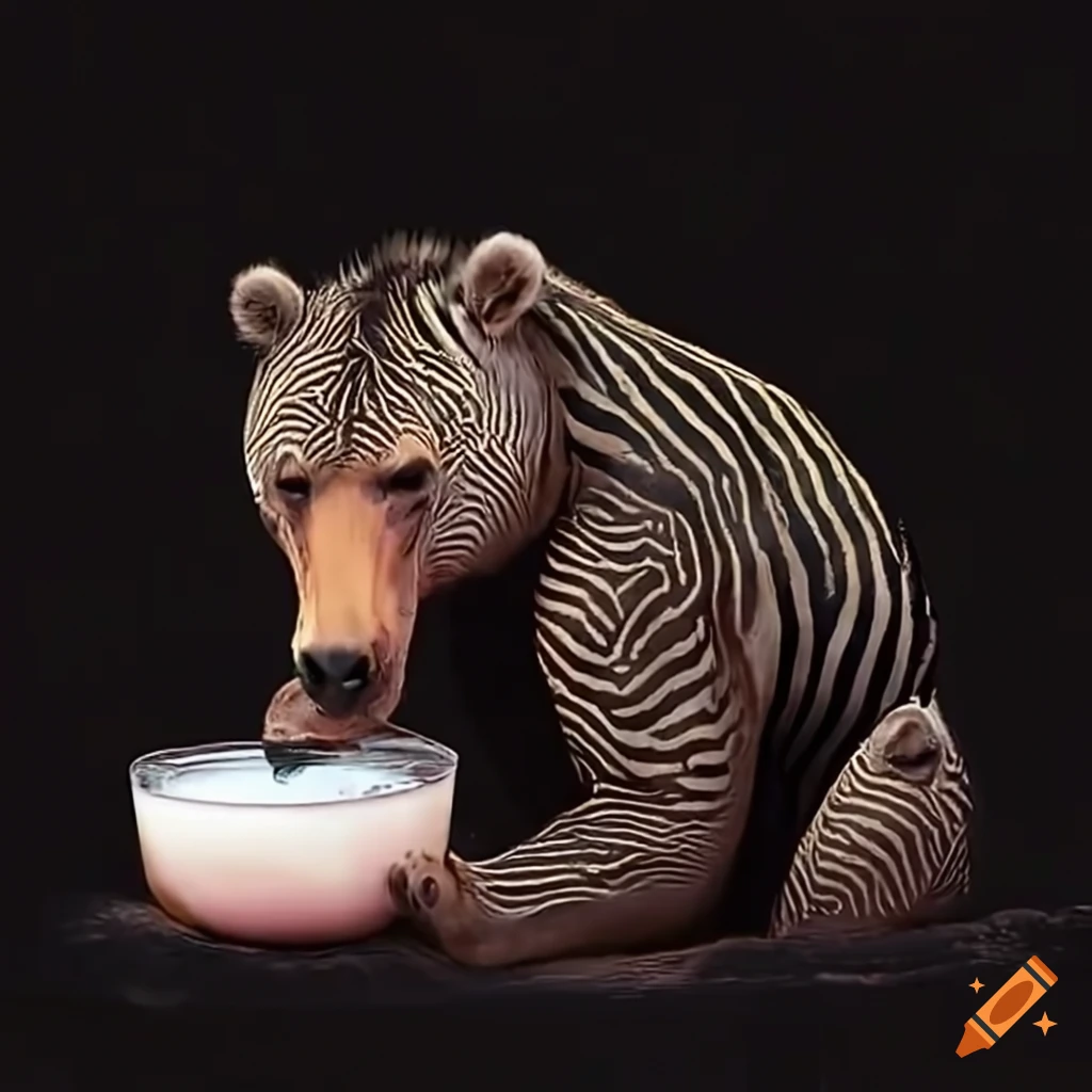 Fascinating fusion of zebra and bear: zebra bear drinking milk on Craiyon