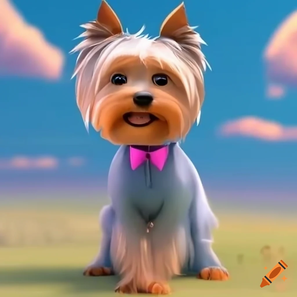 Charming yorkshire dog in an animated scene on Craiyon
