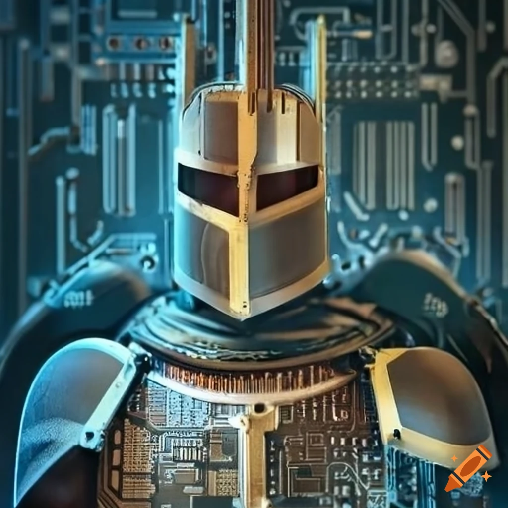 Crusader figure created from circuit boards on Craiyon